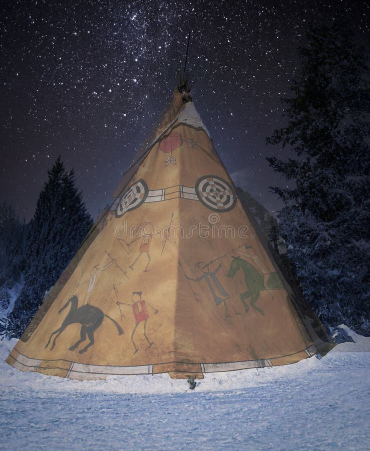 Teepee in the night canada stock image. Image of refuge - 241601931