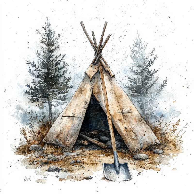 Teepee is Shown with a Shovel Leaning Against it Stock Image - Image of ...