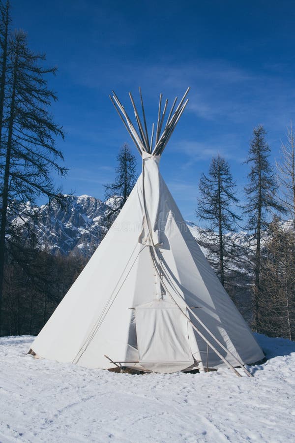 Teepee in the snow vintage stock image. Image of camp - 87447661