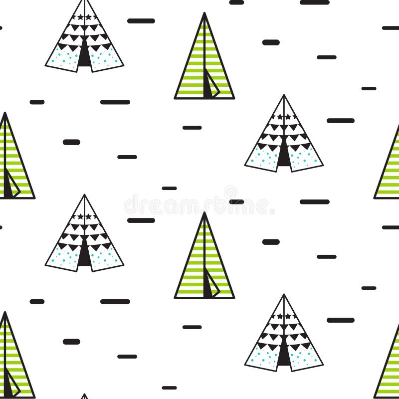 Teepee Tent Vector Seamless Pattern. Stock Vector - Illustration of ...