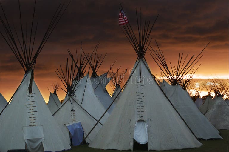 Teepees at Sunset stock image. Image of camp, sunset, nature - 4068501
