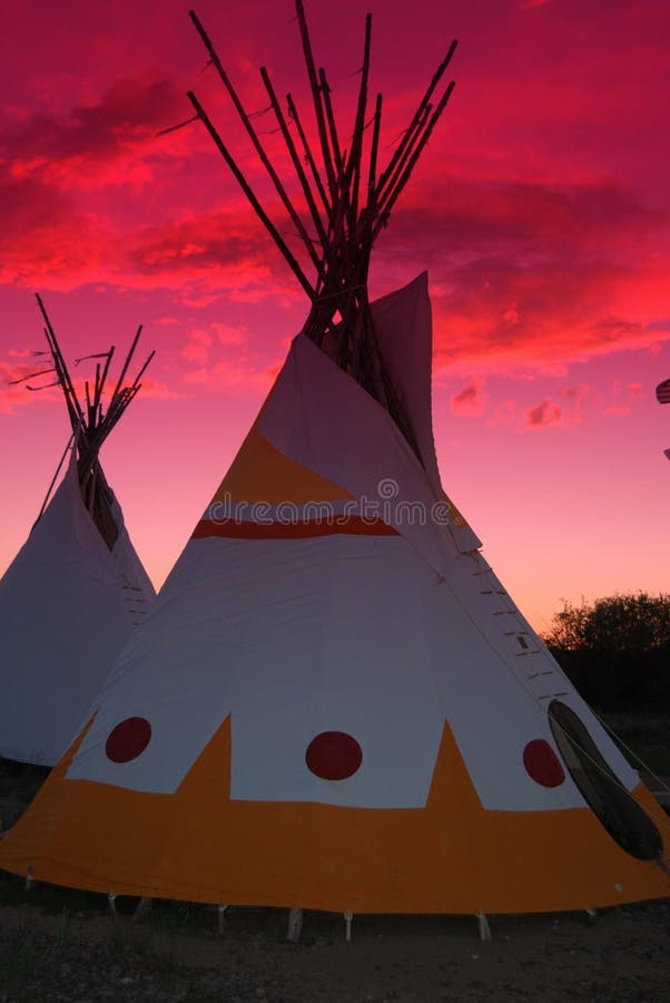 Teepees with Sunset stock image. Image of colorful, traditional - 8494117