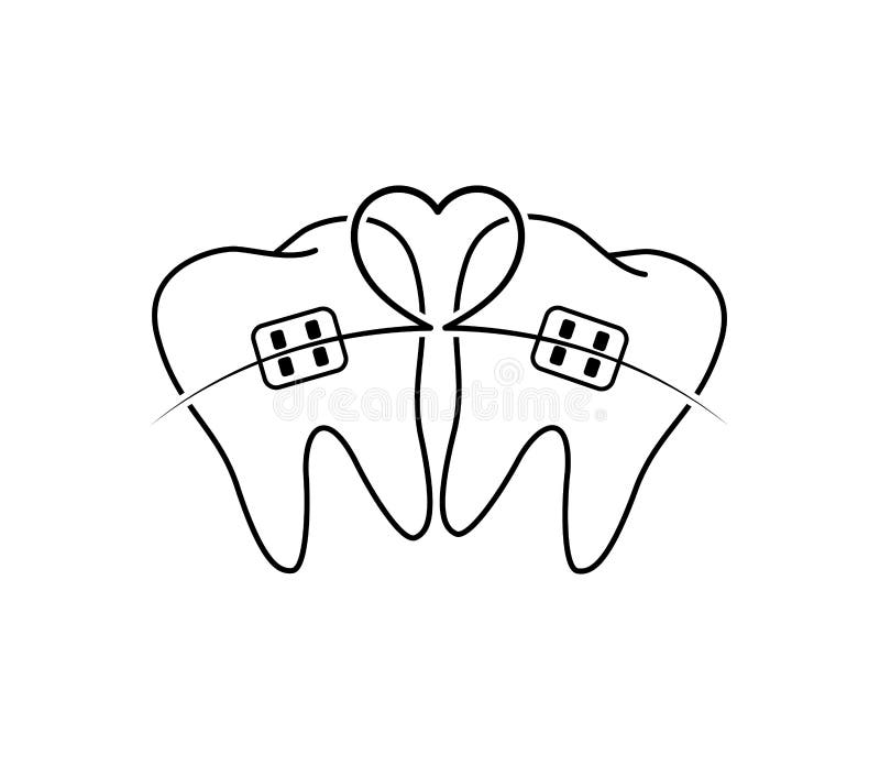 Teeth with Braces Icon Design with Heart Line. Stock Vector ...