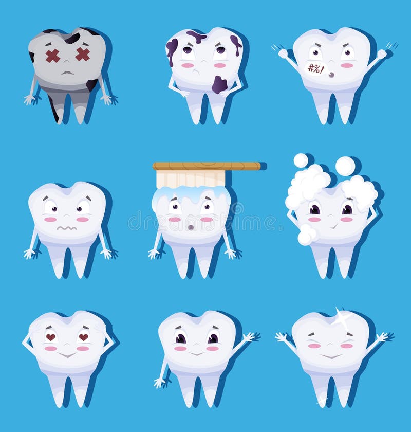 Teeth cartoon characters stock vector. Illustration of health - 264446258