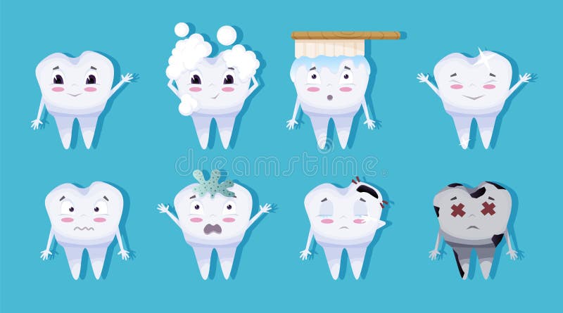 Teeth cartoon characters stock vector. Illustration of hygiene - 268630318