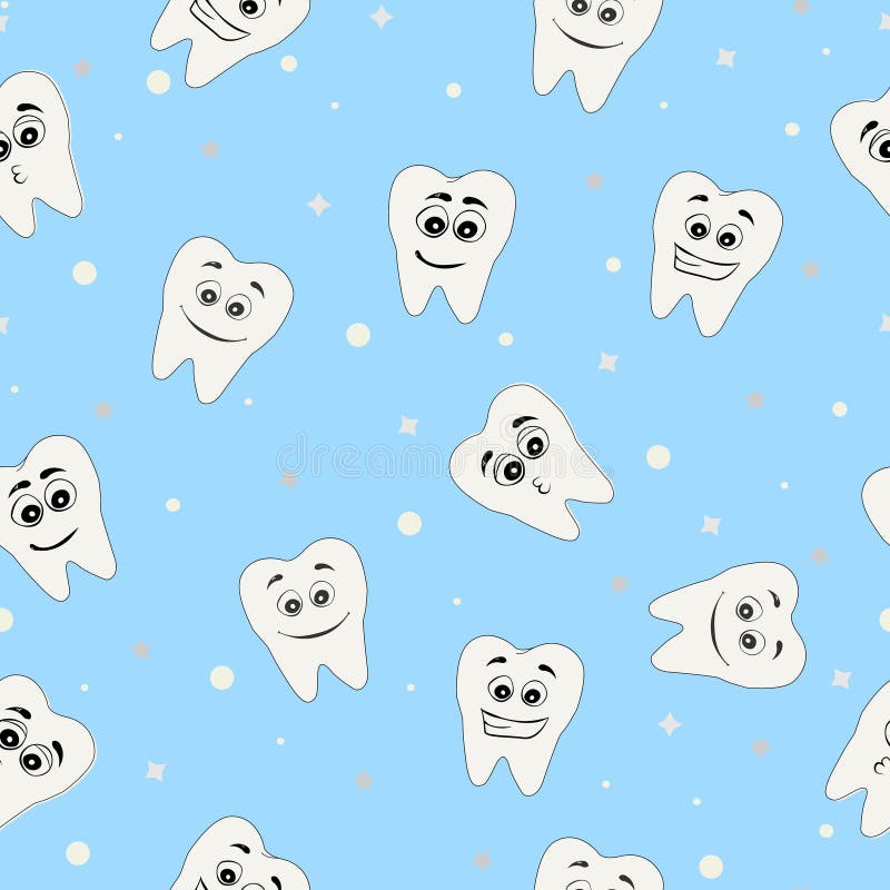 Teeth Cartoon Style Emotions Seamless Pattern Illustration Stock ...