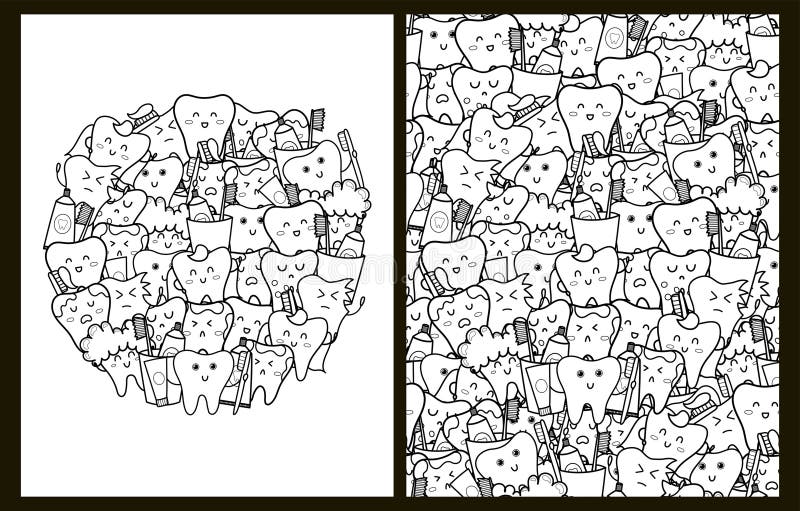 Cute Teeth Characters Coloring Pages Set in US Letter Format. Funny ...