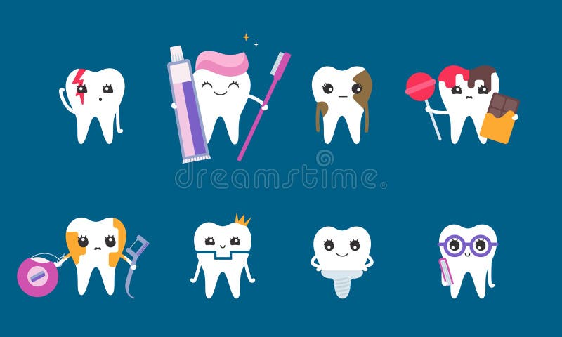 Teeth in different poses. stock vector. Illustration of medical - 272841082