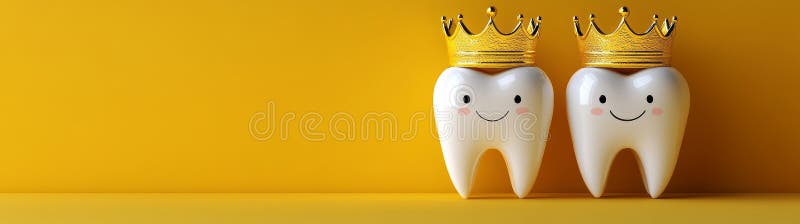 Teeth with Golden Crowns, Grinning in a Cartoon Style, on a Mint-toned ...