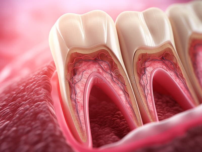 Teeth in Gums with Tooth Anatomy Detailed View. Generative AI Stock ...