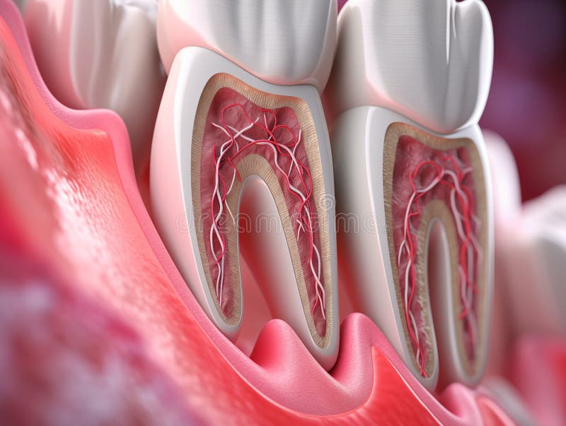 Teeth in Gums with Tooth Anatomy Detailed View. Generative AI Stock ...