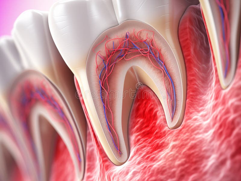 Teeth in Gums with Tooth Anatomy Detailed View. Generative AI Stock ...