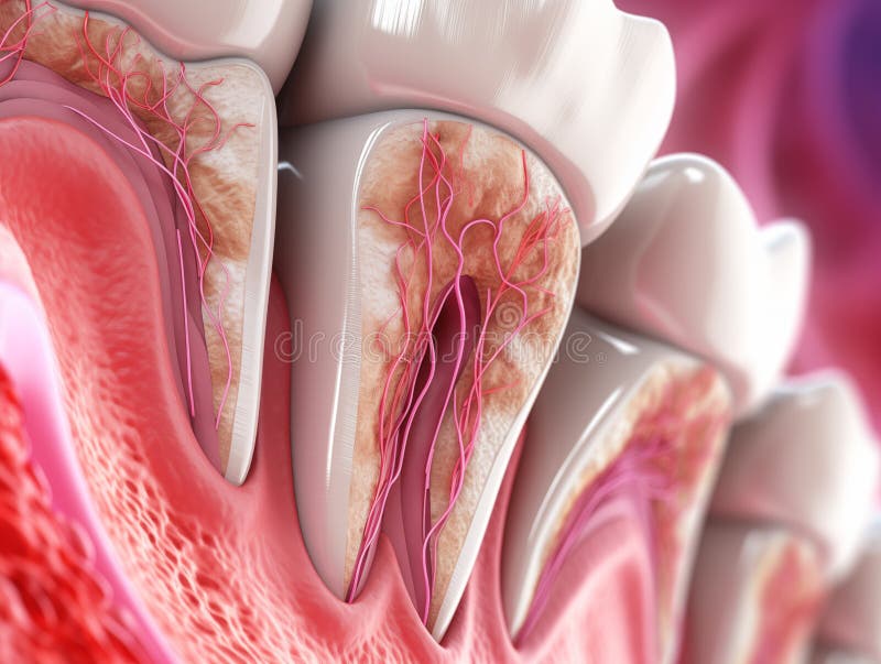 Teeth in Gums with Tooth Anatomy Detailed View. Generative AI Stock ...