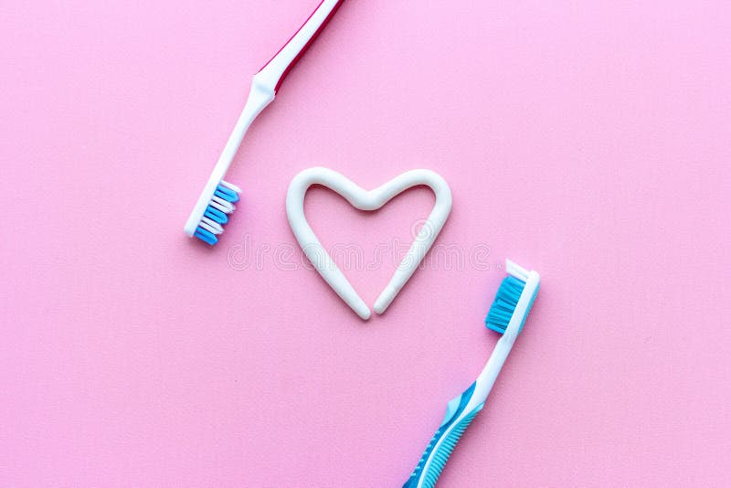 Teeth Hygiene. Toothbrush with Heart Shape Made of Toothpaste, Top View ...