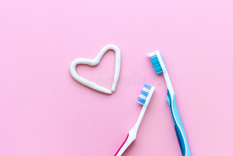 Teeth Hygiene. Toothbrush with Heart Shape Made of Toothpaste, Top View ...