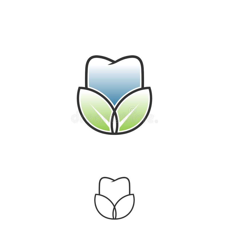 Teeth in Outline Style with Leaf for Element Design Stock Vector ...