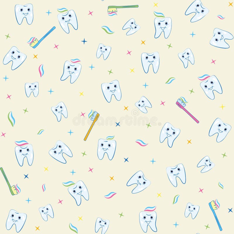 Seamless Pattern with Cartoon Teeth. Stock Vector - Illustration of ...