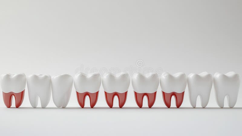 Teeth with Red Roots Exposed, Showing Internal Anatomy in a Clean Style ...