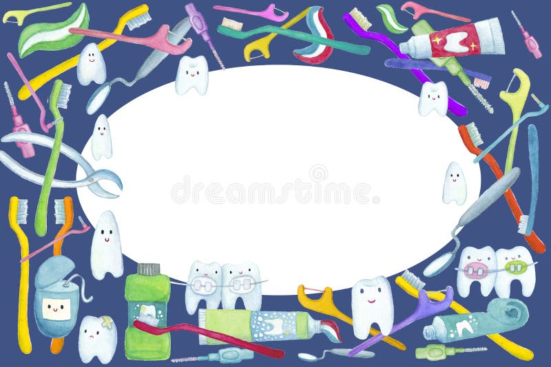 Dental Care Hygiene Theme Objects Frame. Isolated on White. Stock ...