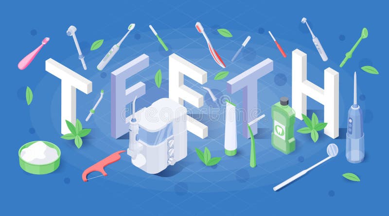 Teeth Word Isometric Composition Stock Vector - Illustration of tooth ...