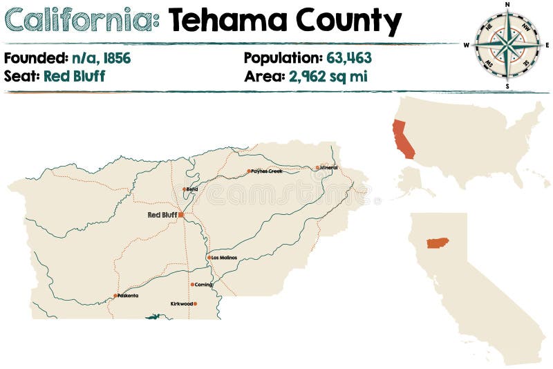 Tehama County, California Map Vector Stock Vector - Illustration of ...