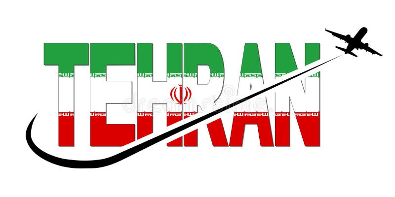 Tehran Flag Text with Plane and Swoosh Illustration Stock Illustration ...