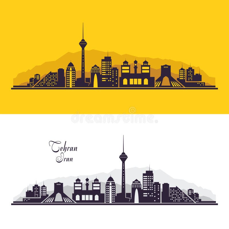 Tehran Skyline, Monochrome Silhouette. Stock Vector - Illustration of ...