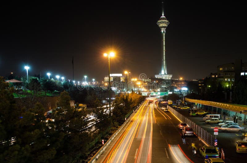 Tehran night landscape editorial stock photo. Image of light - 47780983
