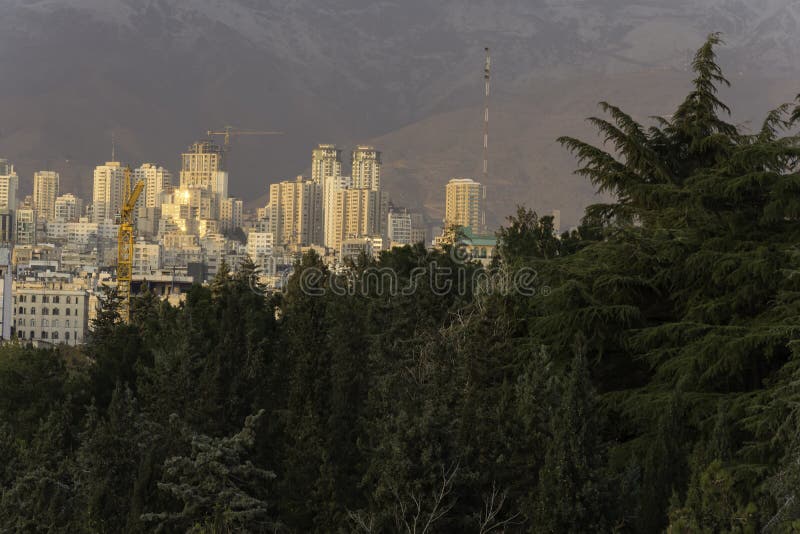 Tehran Northern Part Skyline Behind Trees Stock Photo - Image of ...