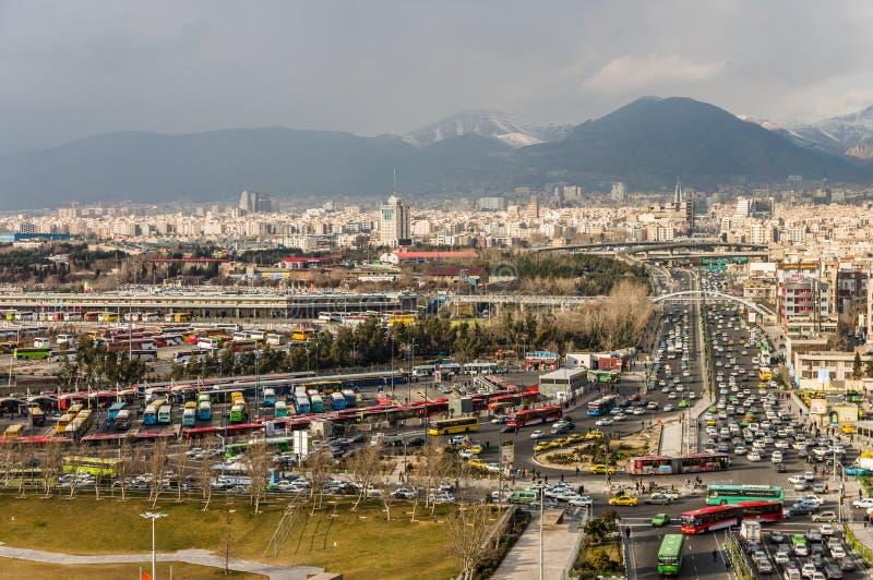 Tehran skyline of the city editorial stock photo. Image of traffic ...