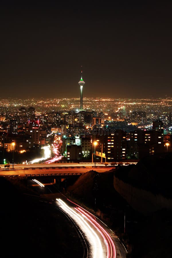 Tehran Skyline Illuminated at Night Stock Image - Image of ...