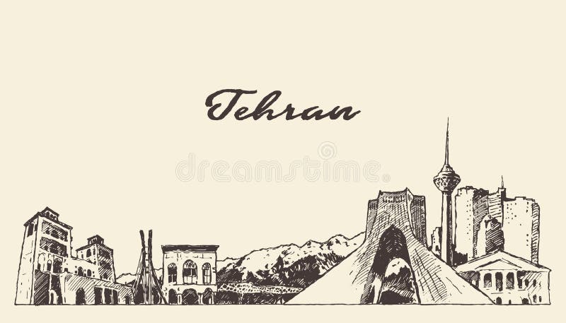 Tehran Skyline Iran Drawn Vector Linear Art Sketch Stock Vector ...
