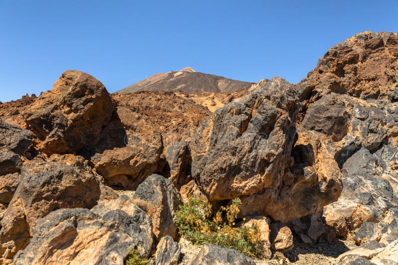 Teide Behind Volcanic Rocks Stock Photo - Image of vulcan, mountain ...