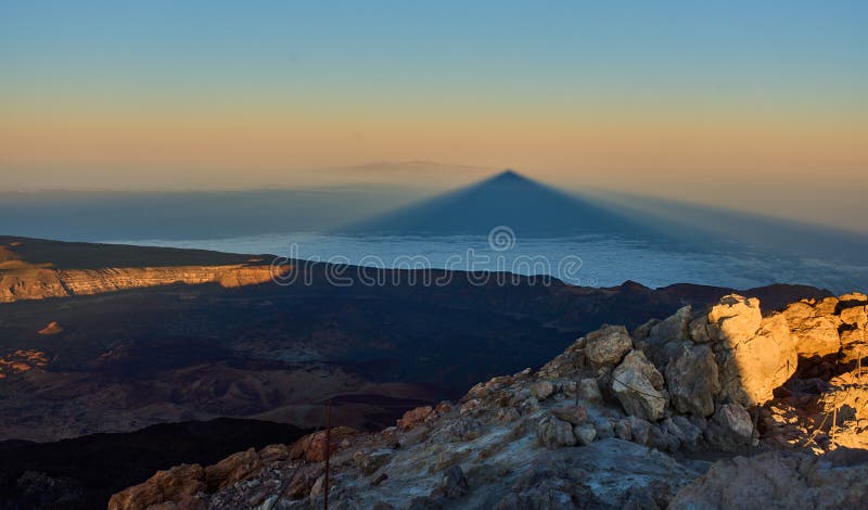 Teide Shadow at Sunset Reaching Gran Canaria Stock Image - Image of ...