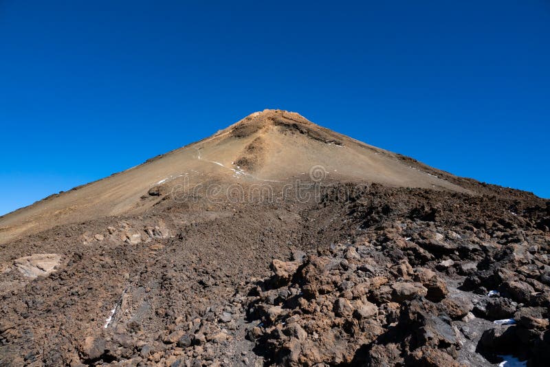 Teide Volcano Iconic Crater Against Clear Blue Sky Stock Photo - Image ...