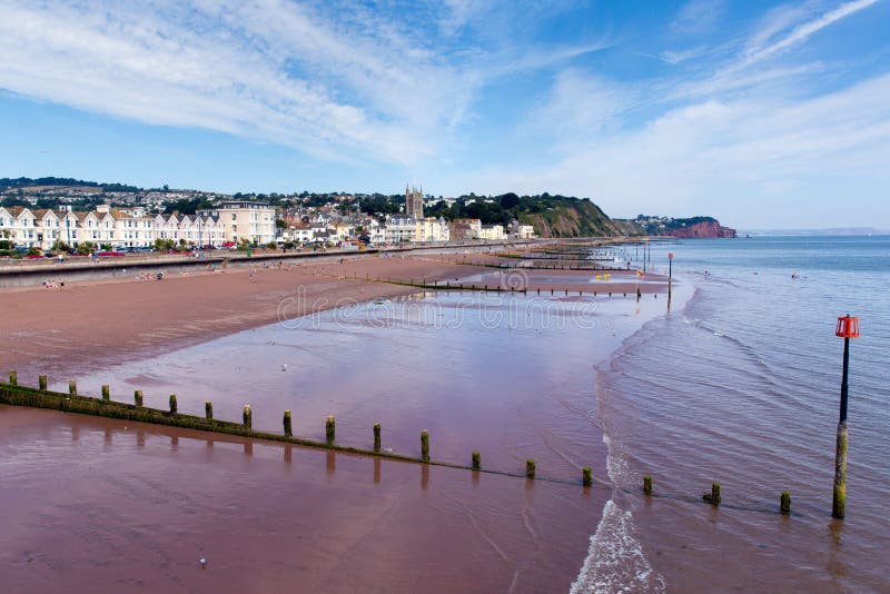 Teignmouth Sandy Beach Devon Blue Sky and White Clouds Stock Photo ...