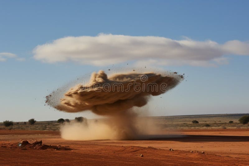 A Tejo Disc Landing in the Clay, Creating a Small Dust Cloud Stock ...