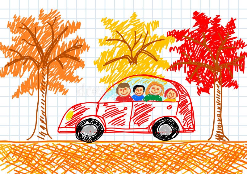 Tekening van rode auto vector illustratie. Illustration of moeder ...