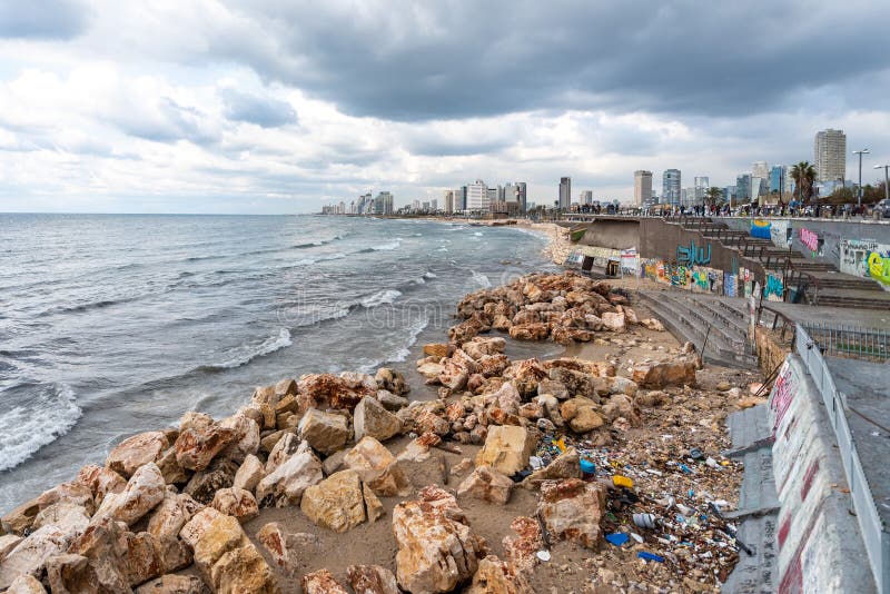 Tel Aviv City View from Yaffa Port with Graffiti and Rubish in ...
