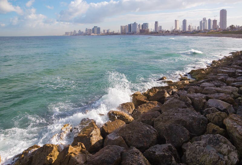 Tel Aviv - the Coast Under Old Jaffa and Tel Aviv Stock Photo - Image ...