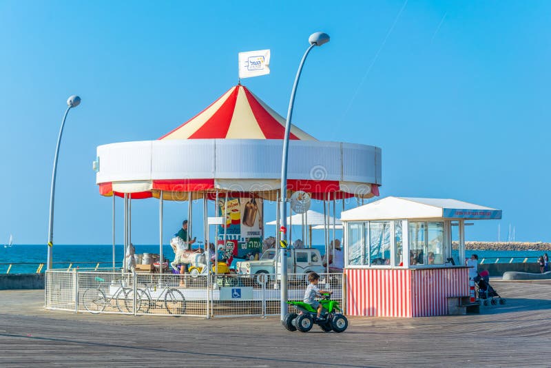 TEL AVIV, ISRAEL, SEPTEMBER 10, 2018: Carousel at the Old Port of Tel ...