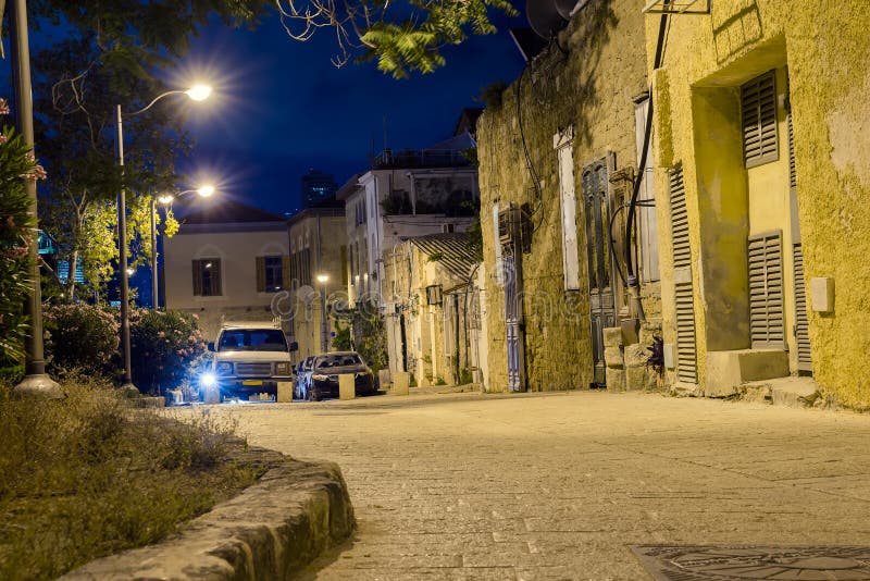 Building In Stone Old City Jaffa In Tel Aviv At Night, Israel Stock ...