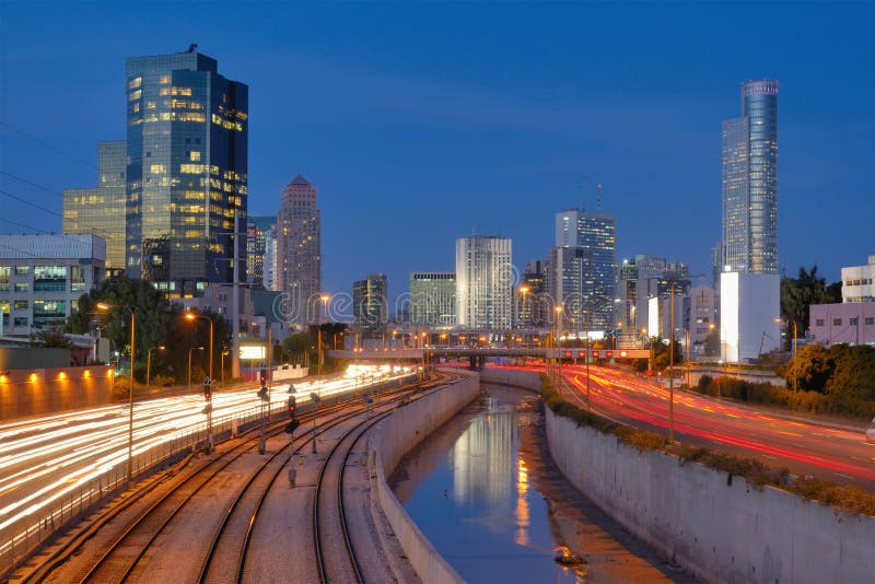 Tel Aviv skyline at stock photo. Image of dark, center - 24947634