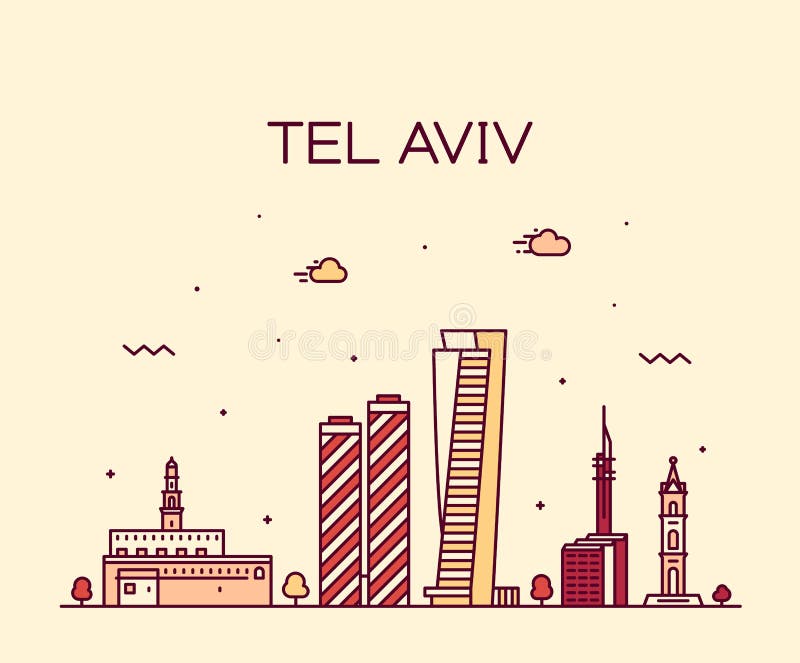 Tel Aviv Skyline Israel Vector Linear Style Stock Vector - Illustration ...