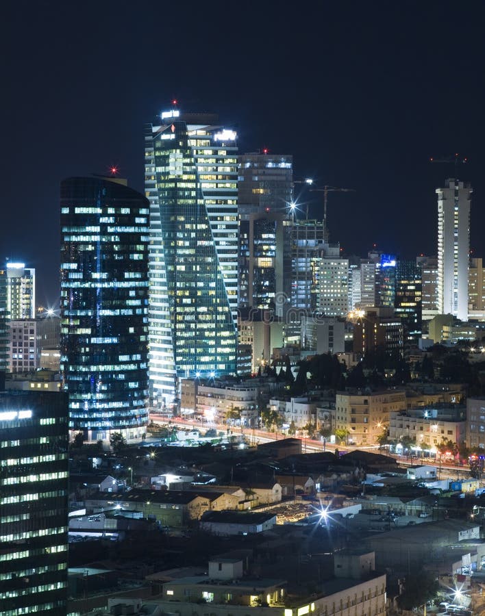 Tel Aviv Skyline at Night stock photo. Image of blue, life - 8209876