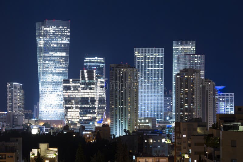 Tel Aviv Skyline at Night, Tel Aviv Cityscape, Israel Stock Image ...