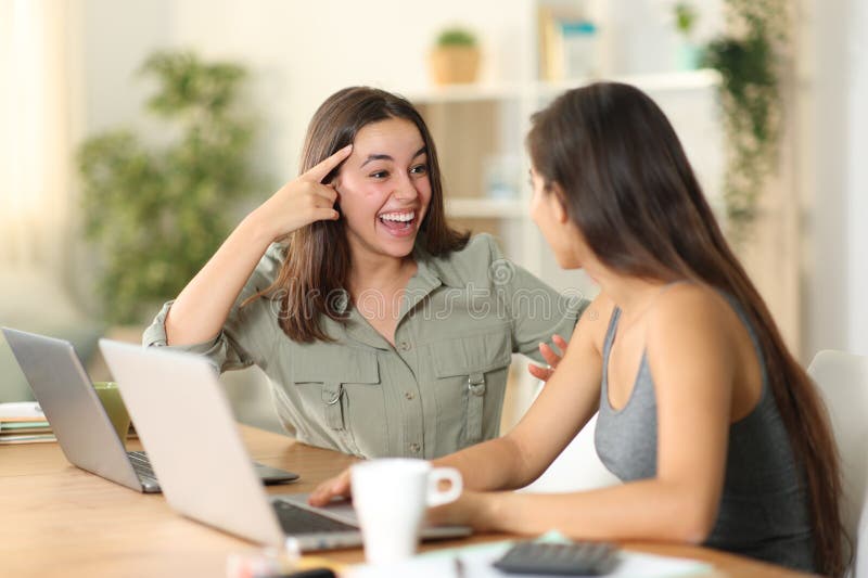 Tele Worker Having Idea Talking with Colleague Stock Image - Image of ...