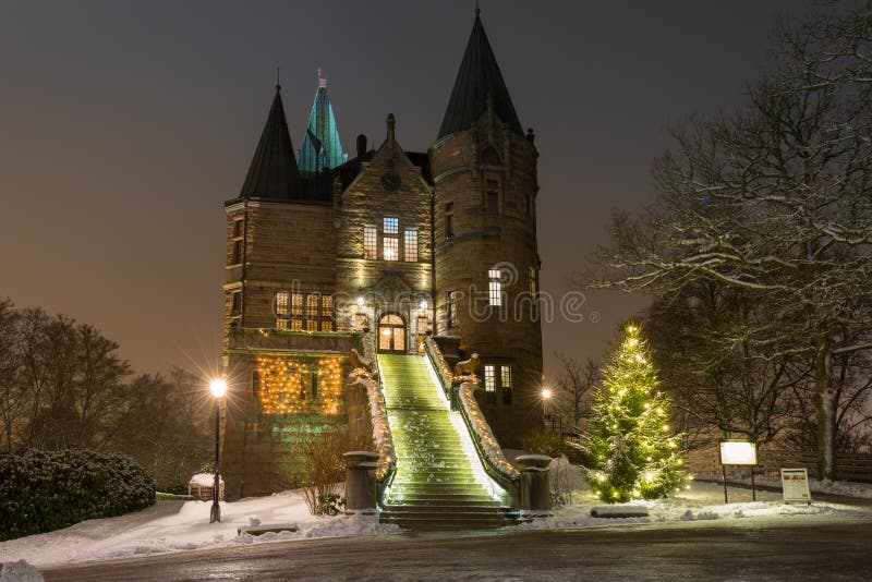 Teleborg Castle at Snowy Night in Vaxjo Stock Photo - Image of ...
