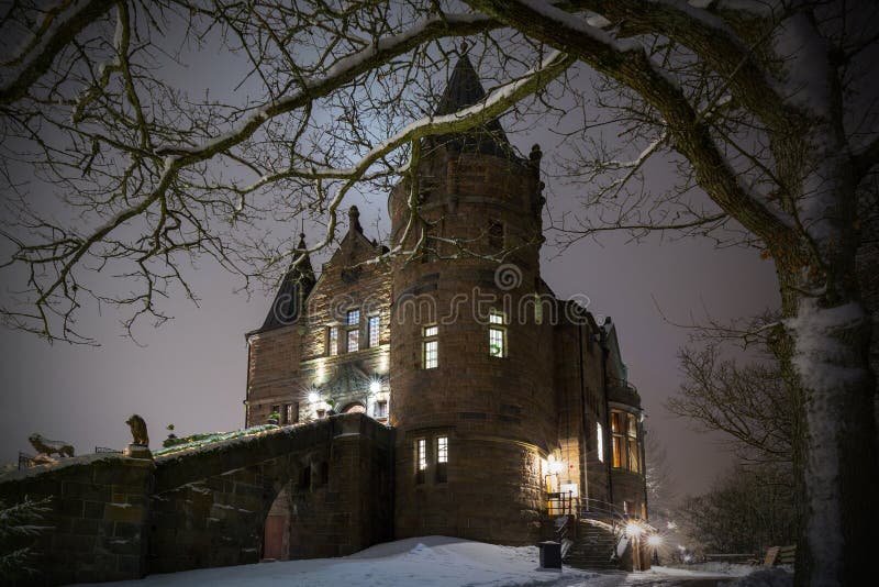 Teleborg Castle at Snowy Night in Vaxjo Stock Photo - Image of ...