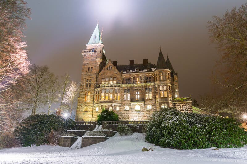 Teleborg Castle at Snowy Night in Vaxjo, Sweden Stock Image - Image of ...